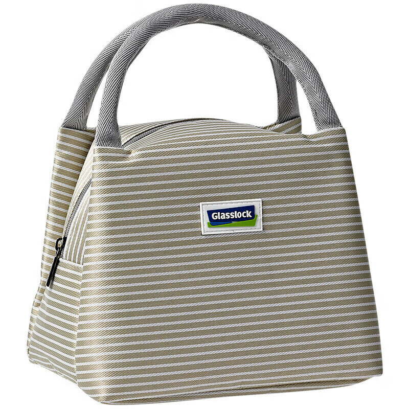 Glasslock Lunch Box, Insulated Bag, Thermal Tote, Aluminum Foil Fabric Bag, Striped Oxford Cloth Bag