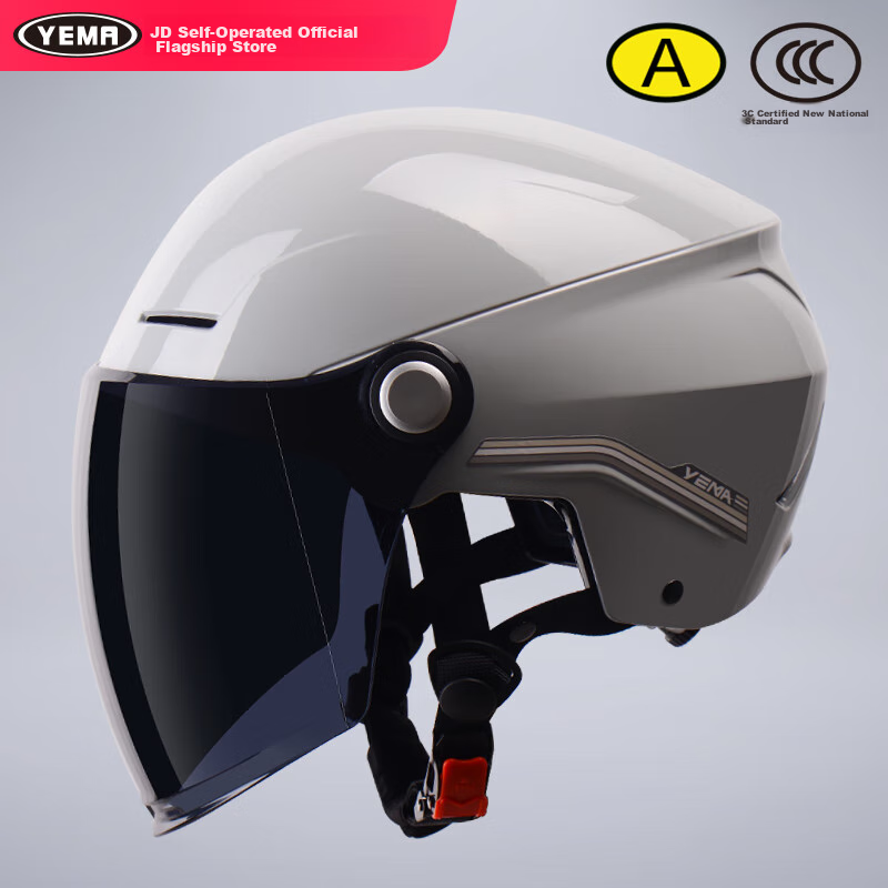 YEMA 3C Certified New National Standard Class A 367S Electric Scooter Helmet for Women, Summer And All-Season, Battery-Powered Scooter Half Helmet for Men, Lightweight Motorcycle Safety Helmet, Cool Gray with Black Tea Long Visor