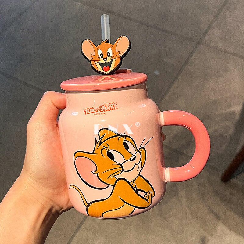 Кружка с изображением Тома и Джерри, керамическая кружка для воды большой емкости, для дома, дорогая, милая, женская, соломенная кружка