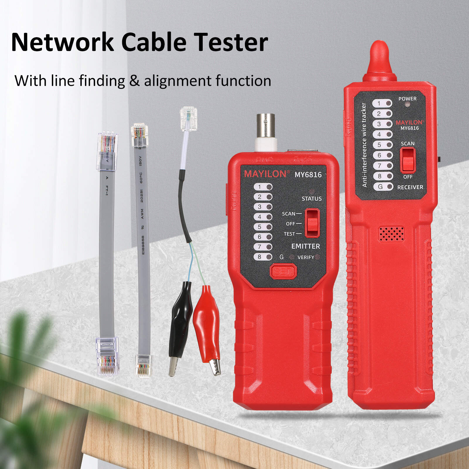 MAYILON Тестер сетевых кабелей Цифровой определитель сигнала Антипомеховый Бесшумный Определитель линий под нагрузкой с функцией поиска и выравнивания линий