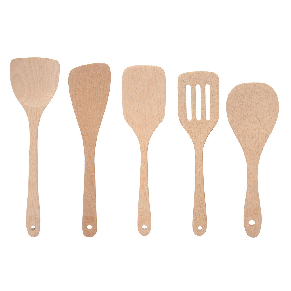 5pcs Set Wood Spatula Spoon Spoon инструмент для приготовления пищи домашняя кухонная утварь набор для неприемника