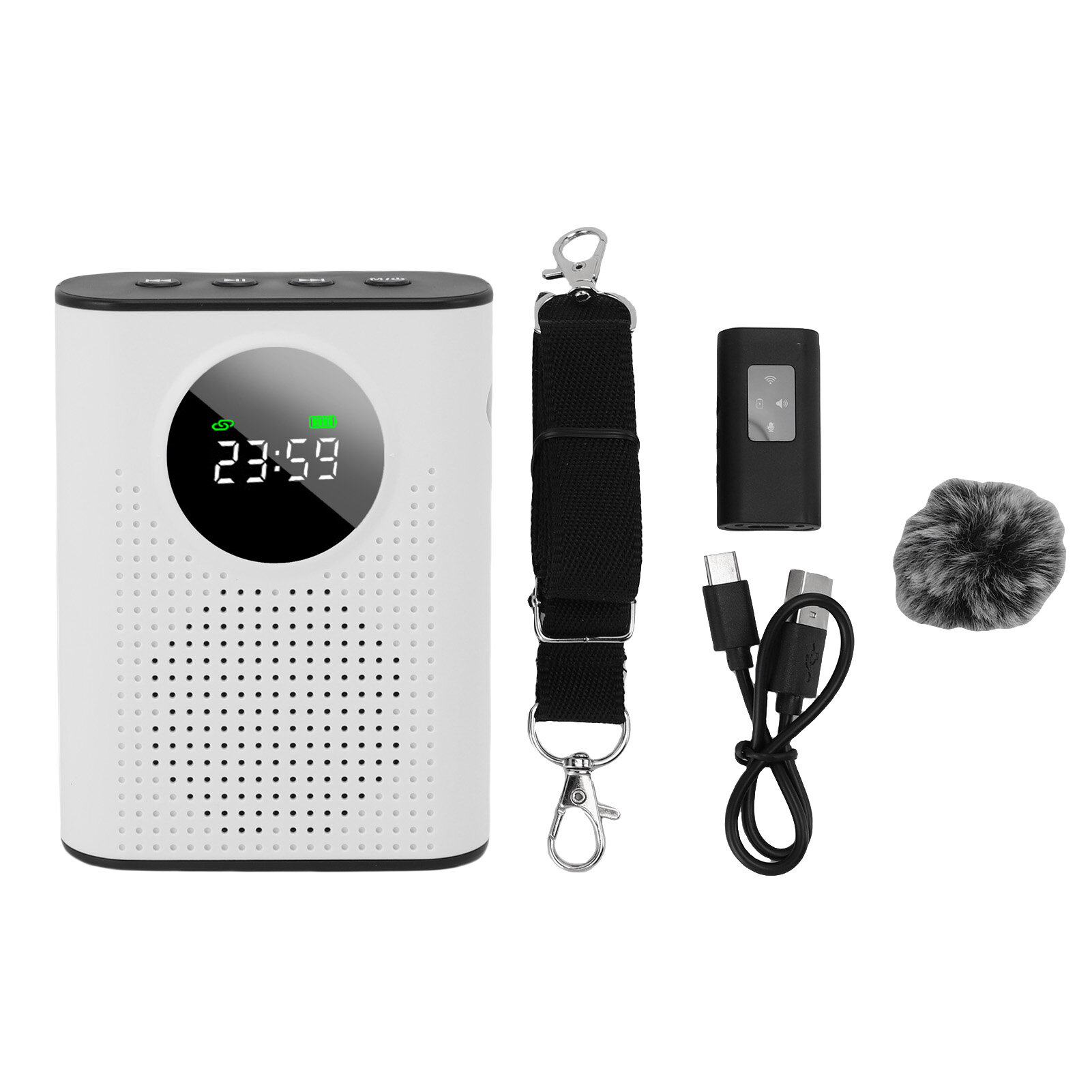 Беспроводной усилитель голоса с всенаправленным звукоснимателем для преподавателей, магнитным петличным микрофоном и светодиодным цифровым дисплеем.