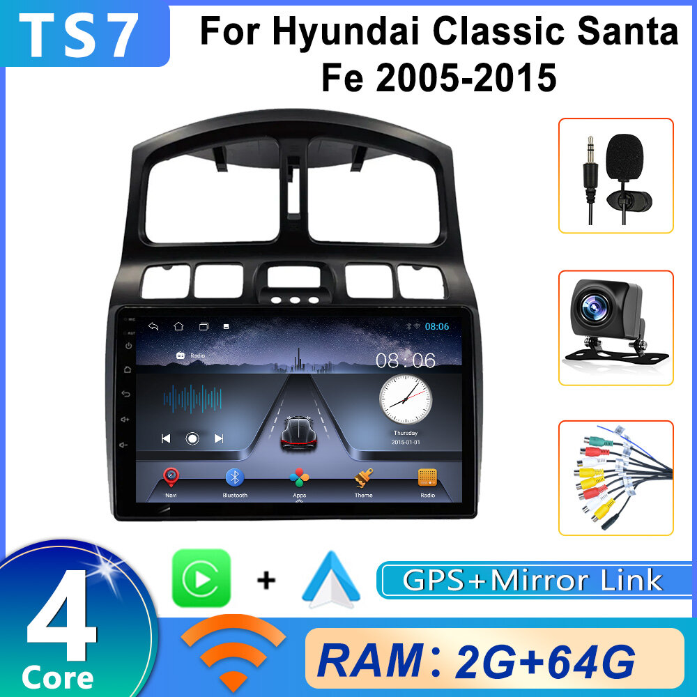 Android Магнитола для Hyundai Classic Santa Fe 2005-2015/ Автомагнитола Андроид Hyundai Classic Santa Fe 2005-2015 Wifi Bluetooth Gps навигатор Мультимедиа автомабиля