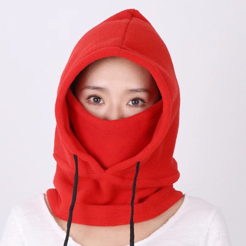 Шапка-маска, зимняя, для рыбалки, красная, бархат, цельный кусок, ветрозащитная, утепленная