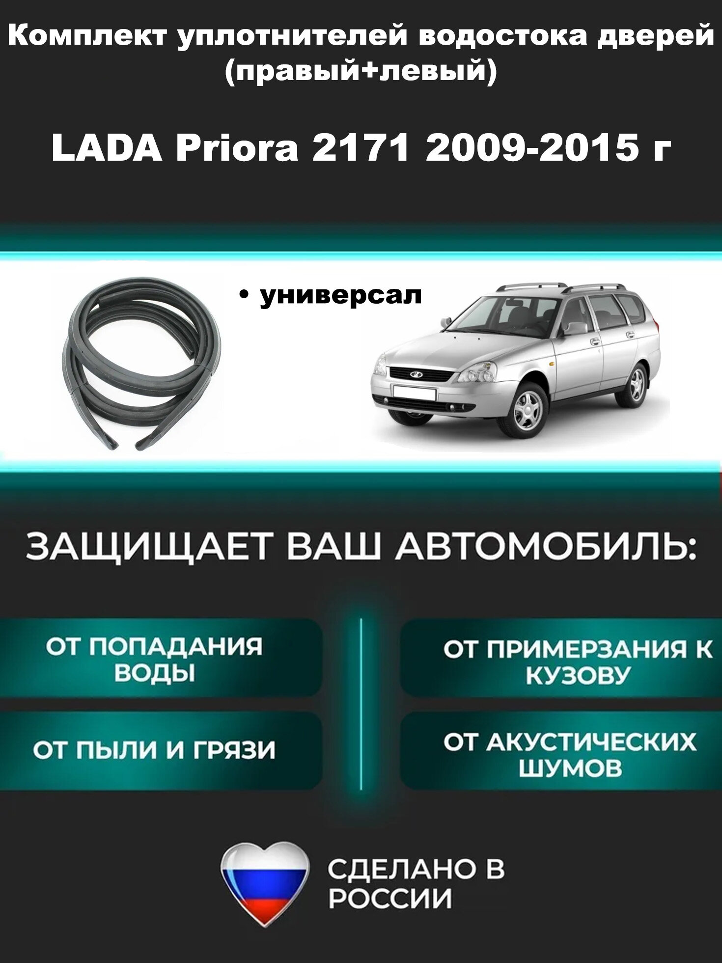Комплект уплотнителей водостока дверей верхний на LADA Priora 2171, Лада Приора универсал -2 шт