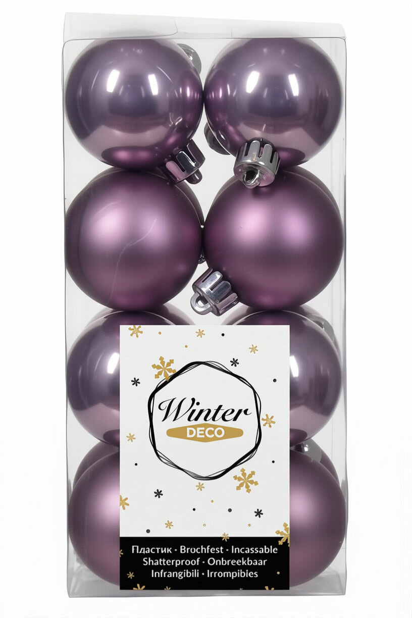 Набор пластиковых шаров делюкс мини (матовые и глянцевые), цвет: аметистовый, 4 см, упаковка 16 шт, Winter Deco 021824