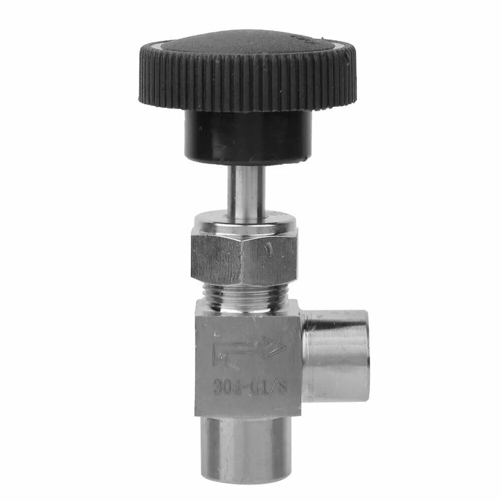 Угловой игольчатый клапан BSPP 304 из нержавейки 1/8" с запором для воды/топлива