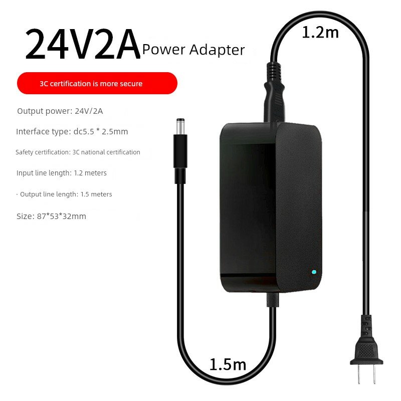 Черный с кабелем 24V 2A DC-адаптер с разъемом 5.5 мм для массажных устройств, поясных ремней, ламп, пылесосов и других