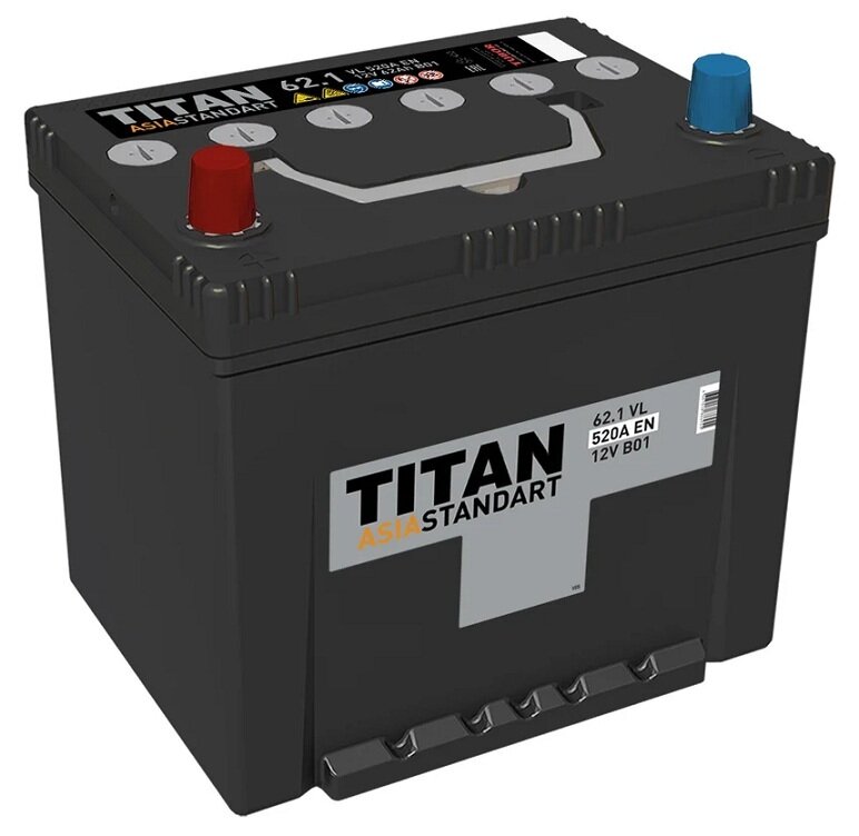 Аккумулятор автомобильный TITAN ASIA STANDART 62 А/ч 520 A прям. пол. Азия авто (232x173x225) с бортиком