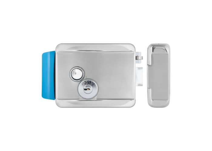 DL11 Novicam v.4155 - электромеханический замок накладной универсальный; управление: ключ снаружи, кнопка с блокировкой ключом изнутри, разблокировка подачей питания; IP50; DC 12-24В