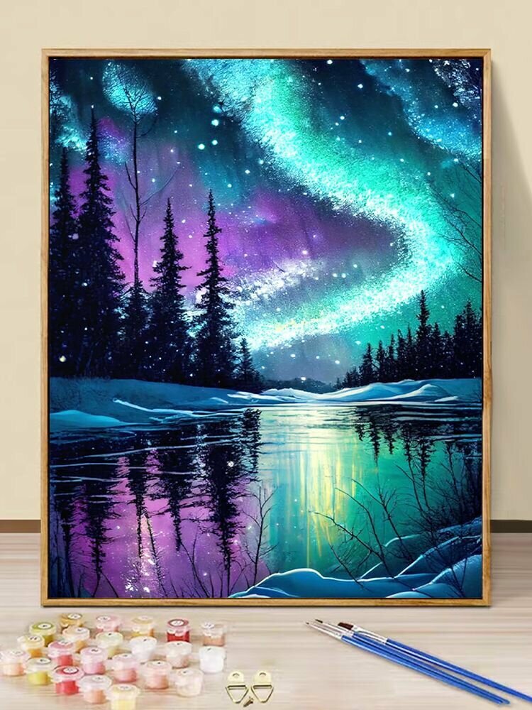 Картина по номерам для взрослых начинающих, Пейзажи Аврора на цветном холсте 40x50 см без рамки, набор с акриловыми красками для расслабляющего творчества и декора