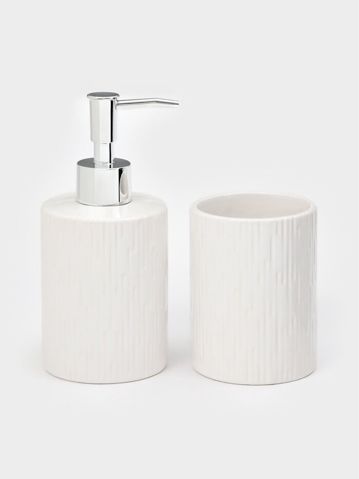 Набор для ванной "Rain", 2 предмета (дозатор для мыла, стакан), цвет белый