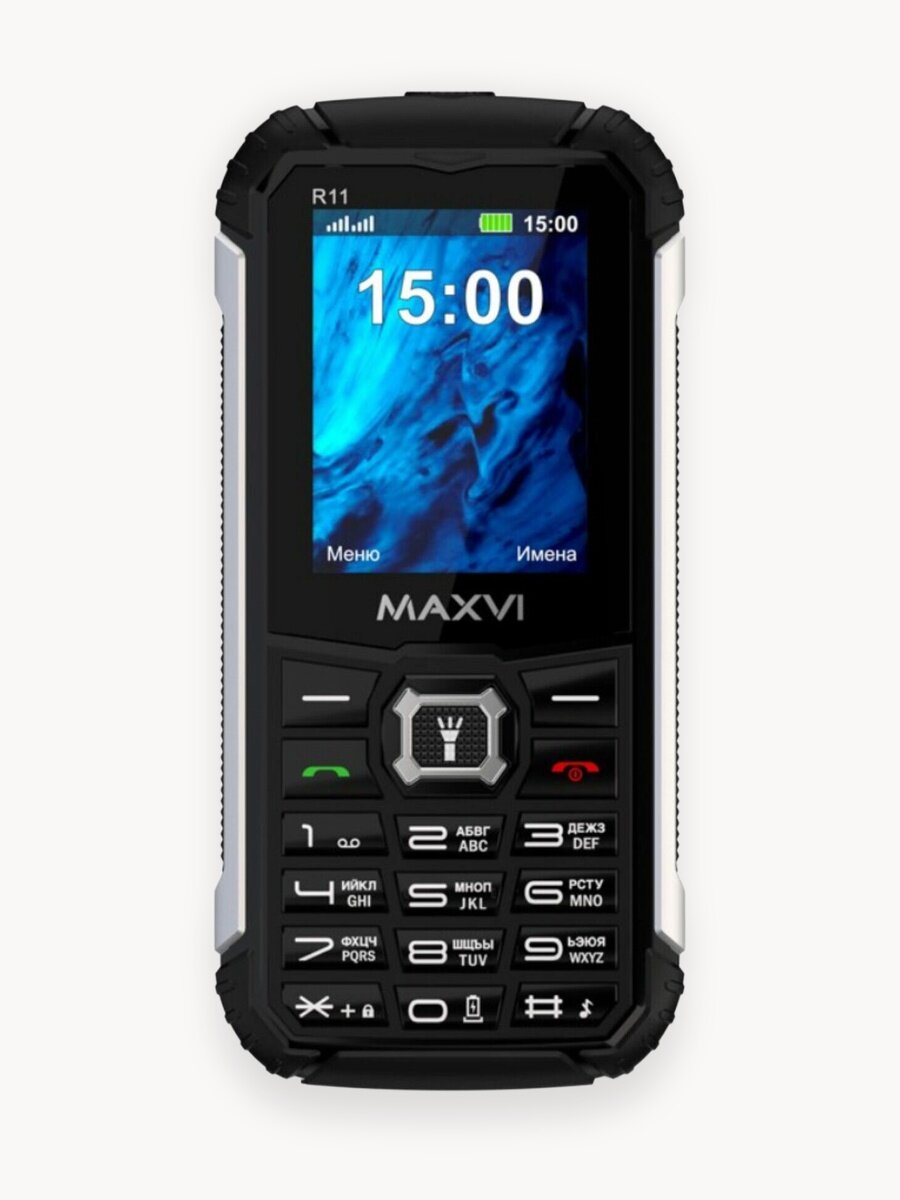 Телефон кнопочный Maxvi R11, Аккумулятор 2500 мАч, Защита IP68, Функция Powerbank, FM-радио, Черный