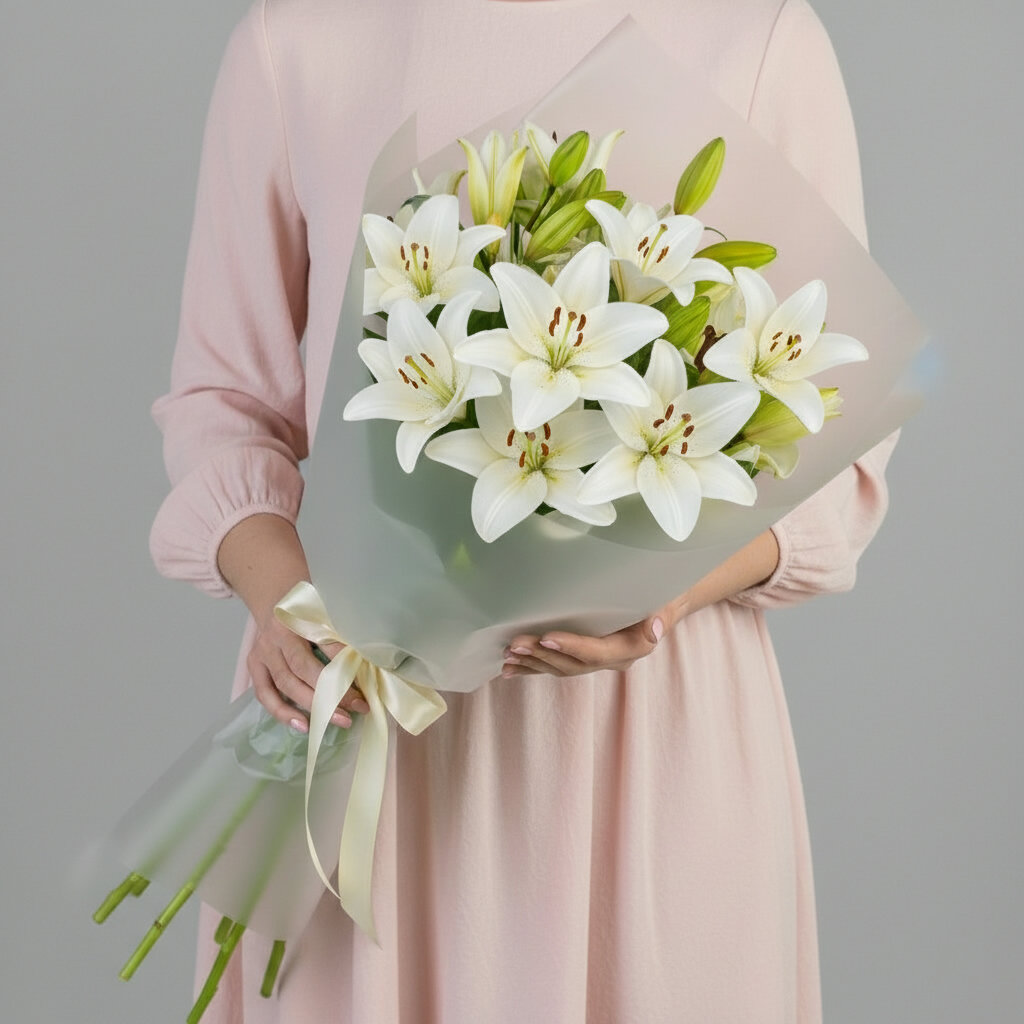 Букет Мегацвет24 "Лилия Белая", 15 цветов, дизайнерская упаковка