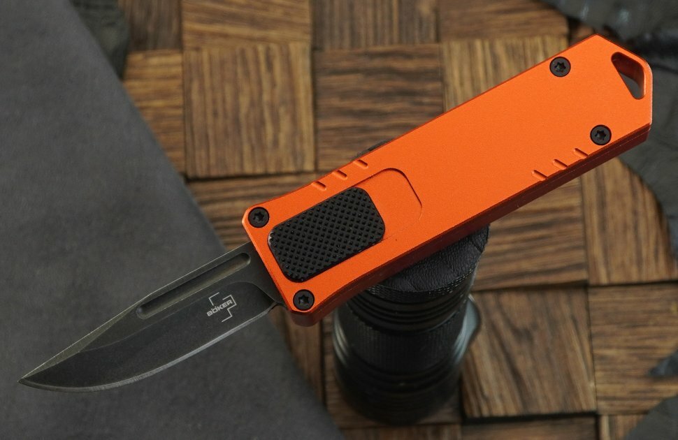 Автоматический складной нож Boker Plus USB OTF 2.0 Orange, сталь D2