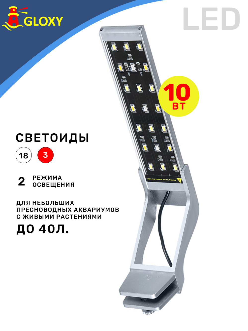 Светильник Gloxy "Optic LED Professional", белый, 10Вт, для аквариума, 60х60х31 см