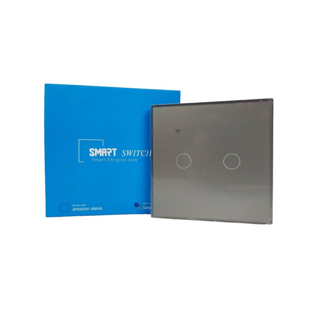 Smart Wi-Fi touch wall switch Умный сенсорный WiFi выключатель настенный (двухкнопочный, серый)