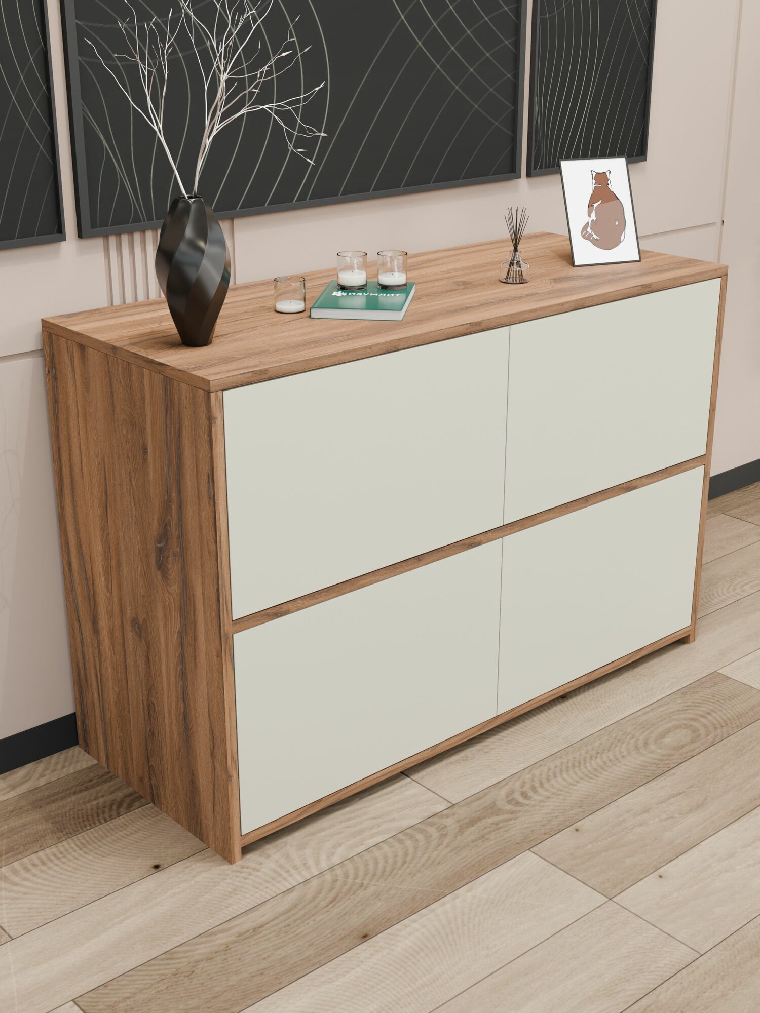 Изумлит Комод для белья и одежды Каллисто 100х66.8х40 см, дуб крафт табачный -бежевый