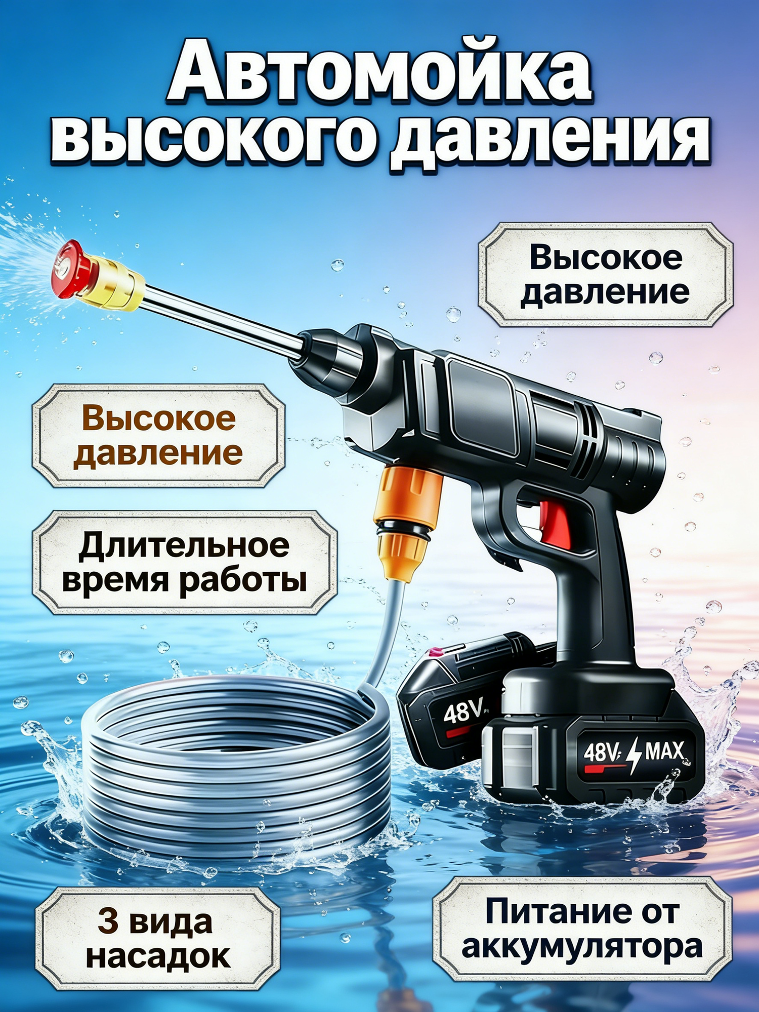 Аккумуляторная автомойка высокого давления с кейсом 2 аккумулятора. Минимойка