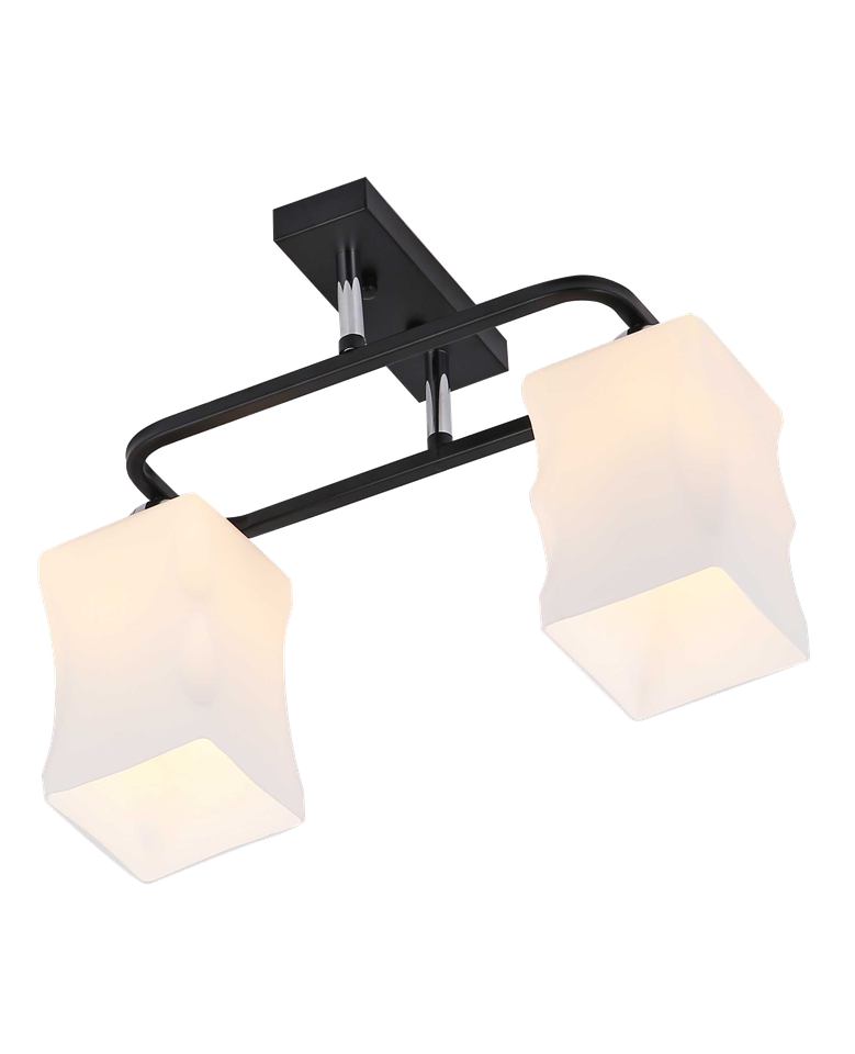 Люстра потолочная черный + хром с матовыми плафонами на 2 лампы E27