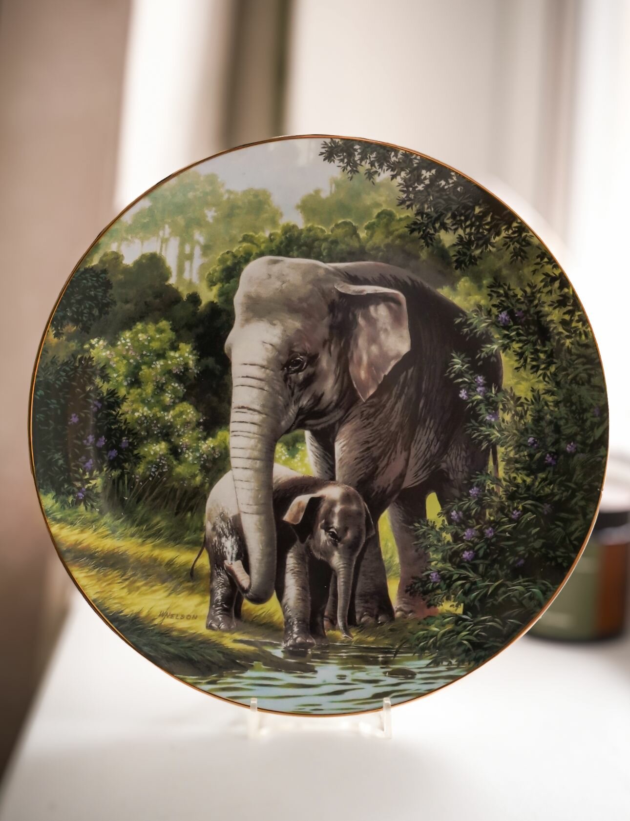 Декоративная тарелка со слонами W.S.George, США, 1989 год
