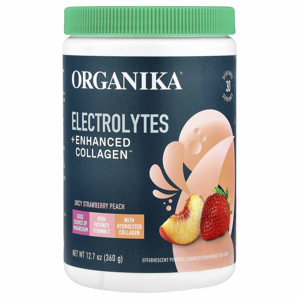 Organika, Electrolytes + Enhanced Collagen ™, сочная клубника и персик, 360 г (12,7 унции)