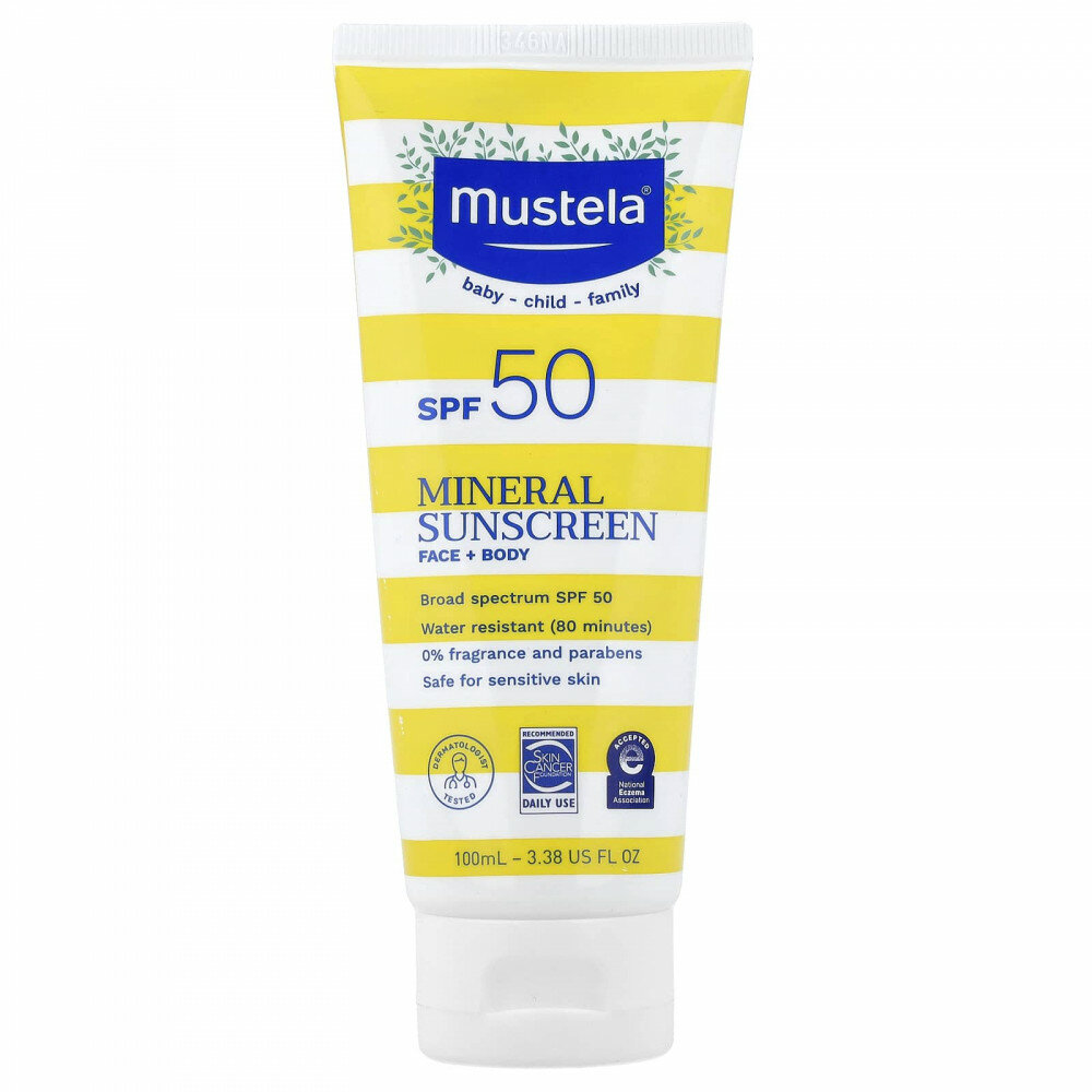 Mustela, минеральное солнцезащитное средство, для лица и тела, SPF 50, 100 мл (3,38 жидк. унции)