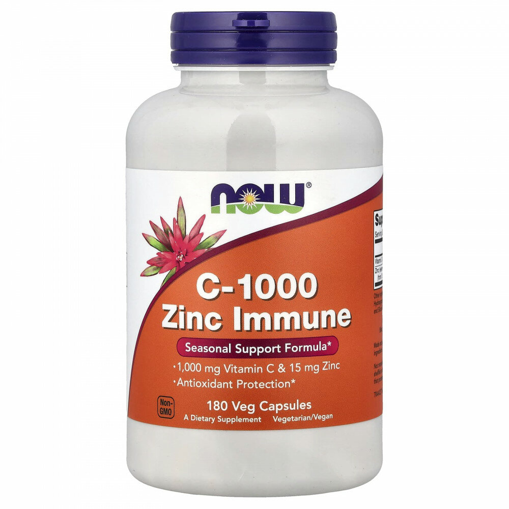 NOW Foods, C-1000 Zinc Immune, витамин C и цинк для иммунитета, 180 растительных капсул