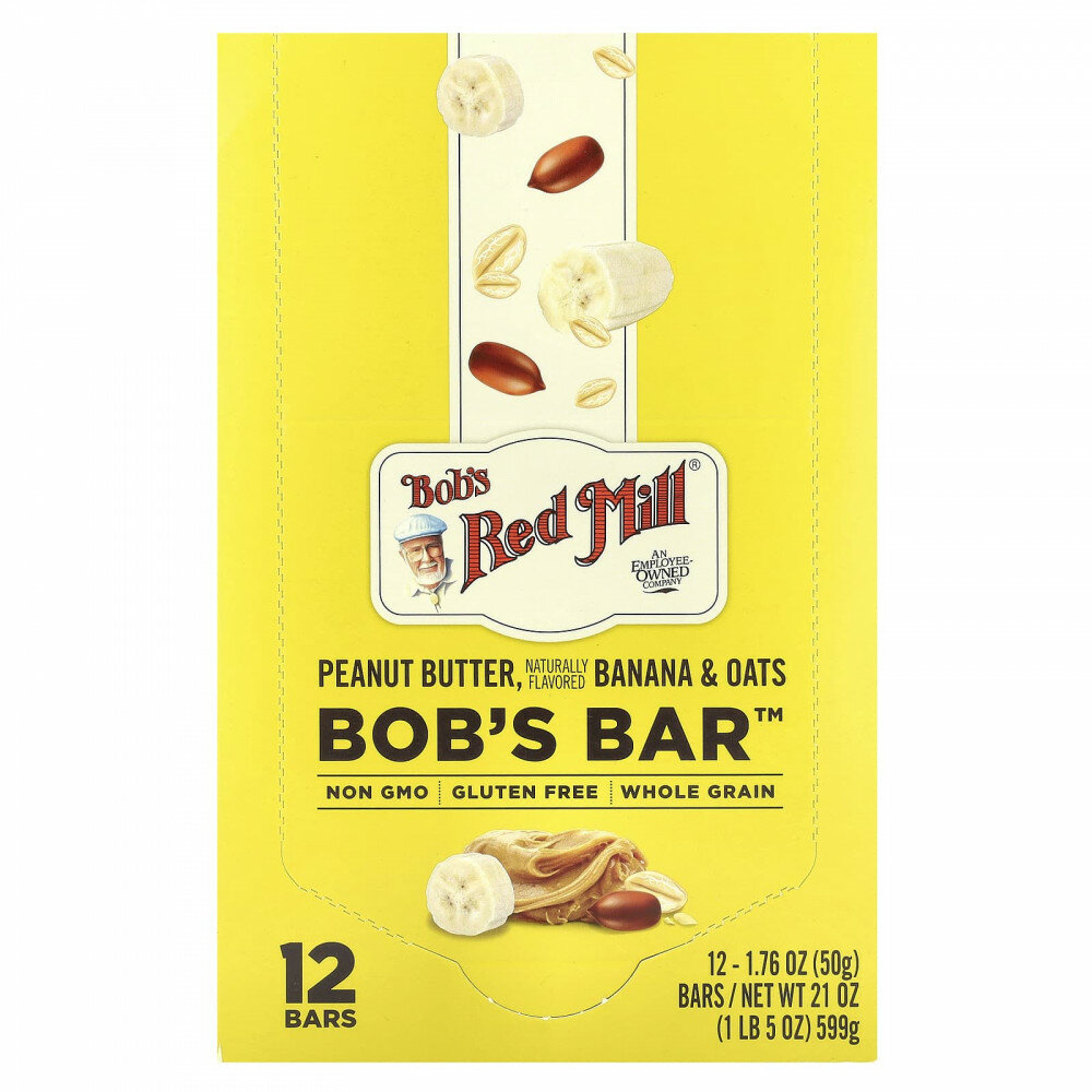 Bob's Red Mill, Bob's Bar ™, арахисовая паста, банан и овес, 12 батончиков по 50 г (1,76 унции)