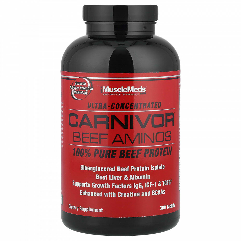 MuscleMeds, Carnivor Beef Aminos, 100% чистый говяжий протеин, 300 таблеток