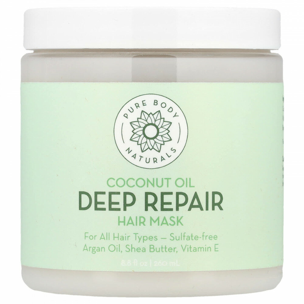 Pure Body Naturals, маска для глубокого восстановления волос с кокосовым маслом, 260 мл (8,8 жидк. унции)