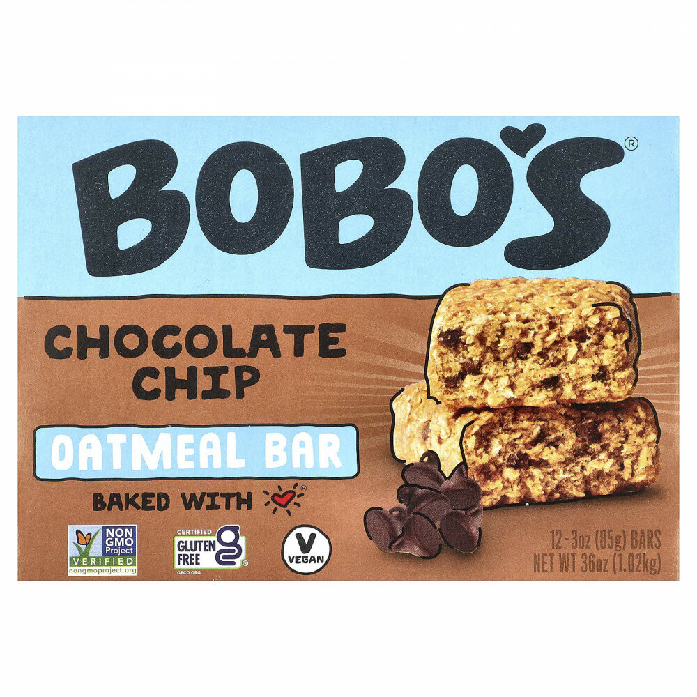 Bobo's Oat Bars, Овсяный батончик, шоколадная крошка, 12 батончиков по 85 г (3 унции)