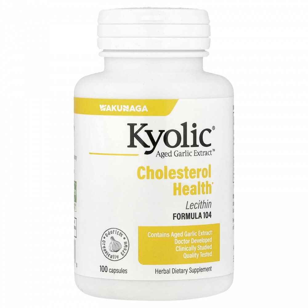 Kyolic, Aged Garlic Extract™, выдержанный экстракт чеснока для здорового уровня холестерина, с лецитином, формула 104, 100 капсул
