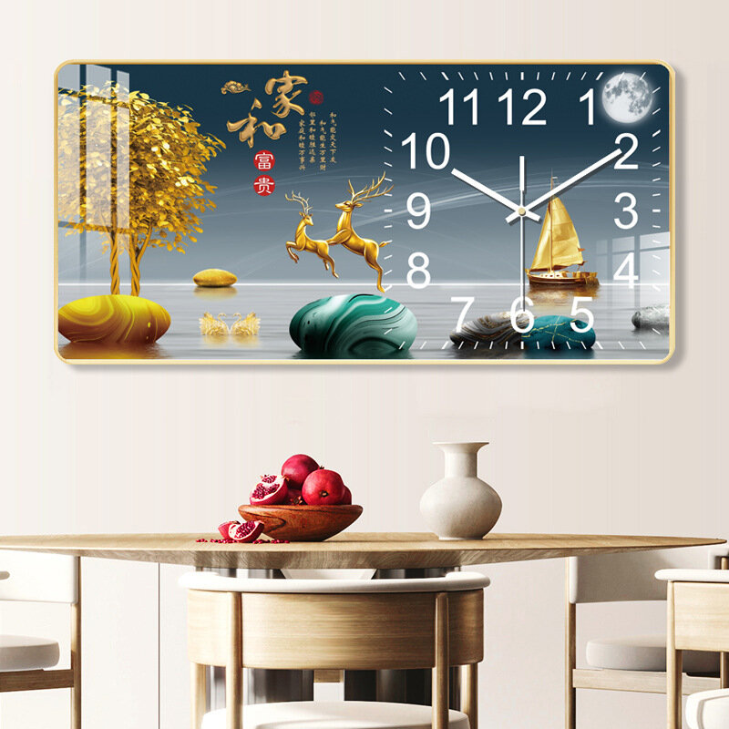 Новые настенные часы в стиле легкой роскоши для гостиной, декоративная картина, настенные часы для прихожей, креативные бесшумные часы в китайском стиле для столовой.