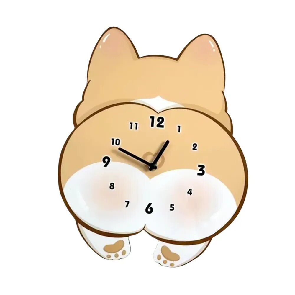 Настенные часы Корги в форме попы собаки 30 см x 37 см, кварцевые, бежевого цвета