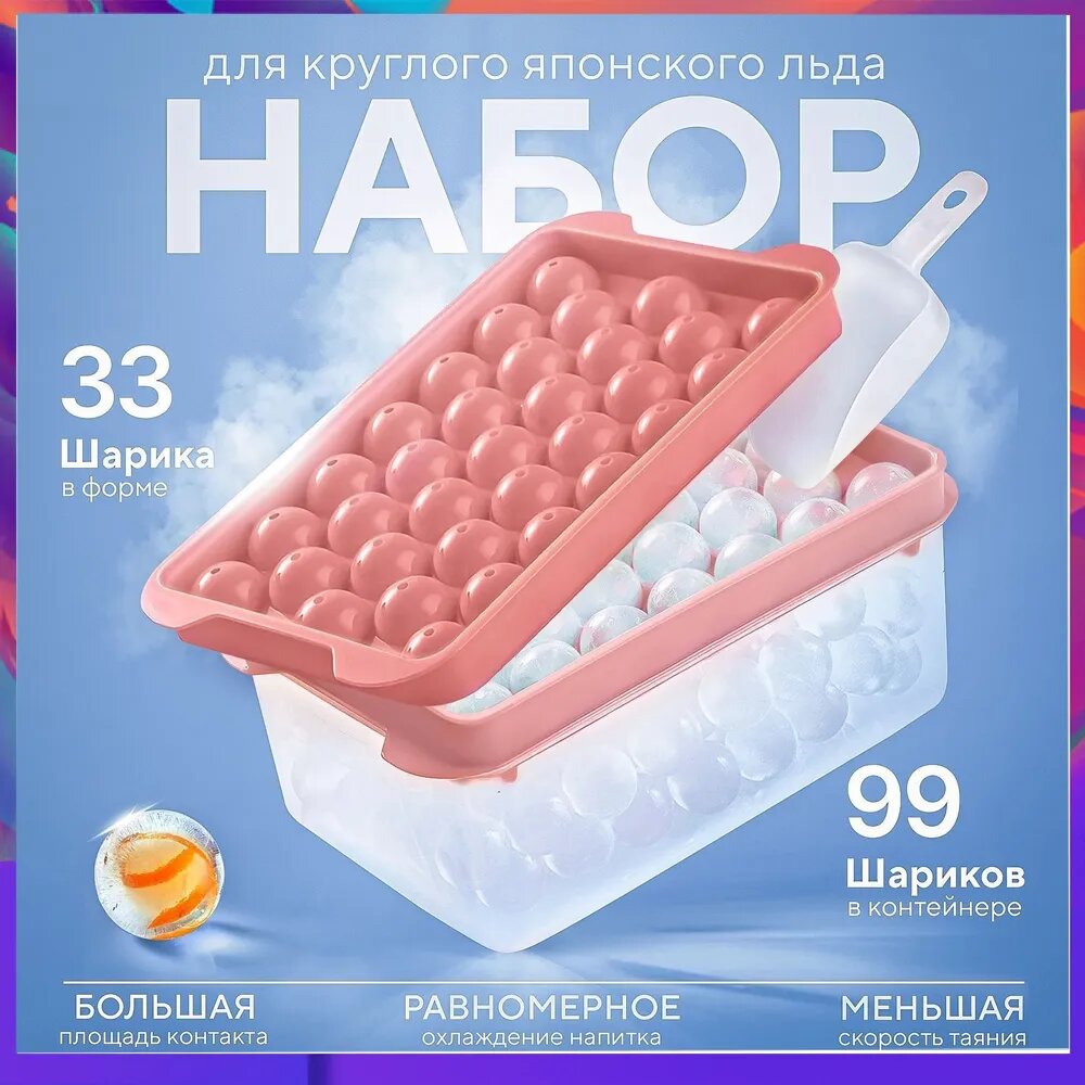 Форма для льда для круглого японского льда, набор 33 ячейки, пластик, 1 шт