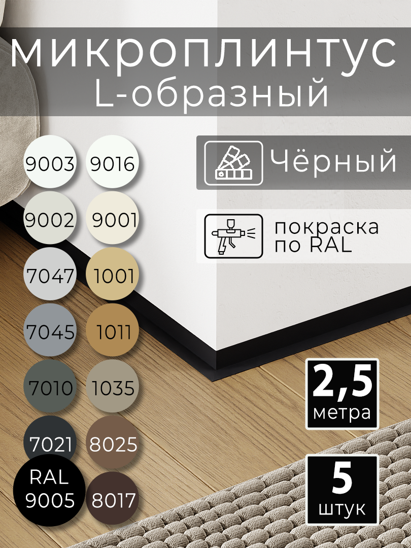 Микроплинтус L-образный с пружинами Чёрный RAL 9005 (2,5 метра)