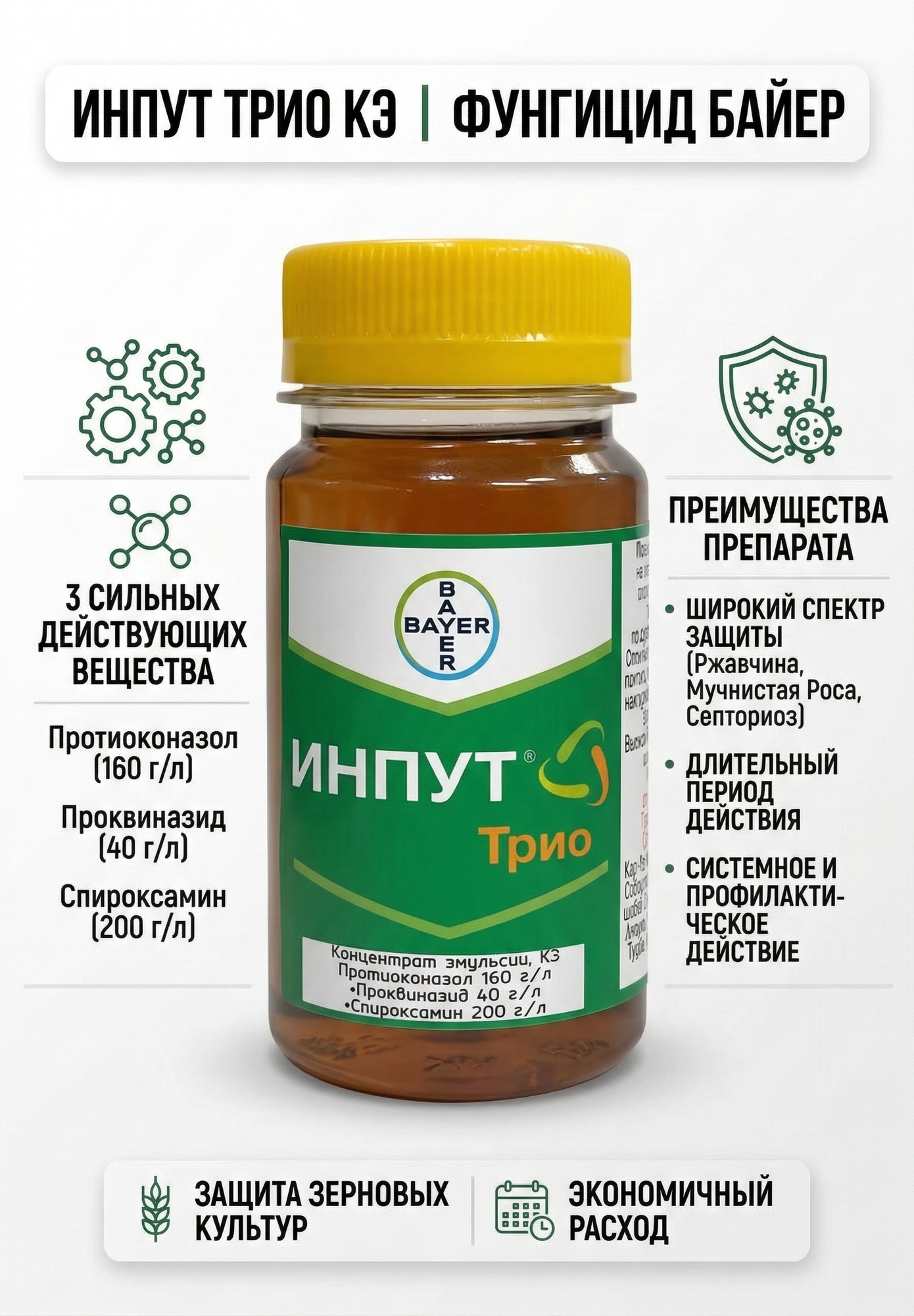 Фунгицид Инпут трио, системный, против мучнистой росы и фузариоза, 20 мл, ручная фасовка