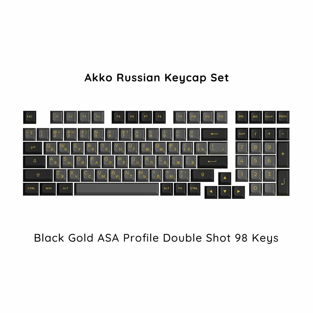 Akko Черное золото клавиши PBT 68 шт ASA профиль Black Gold 98 keys