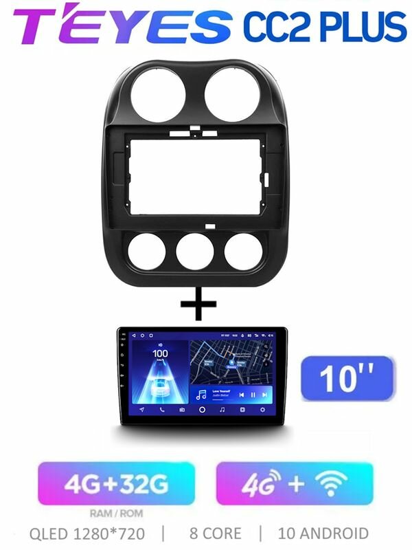 Магнитола 10" Teyes CC2 Plus 4/32 Gb для Jeep Compass 1 MK 2009-2015