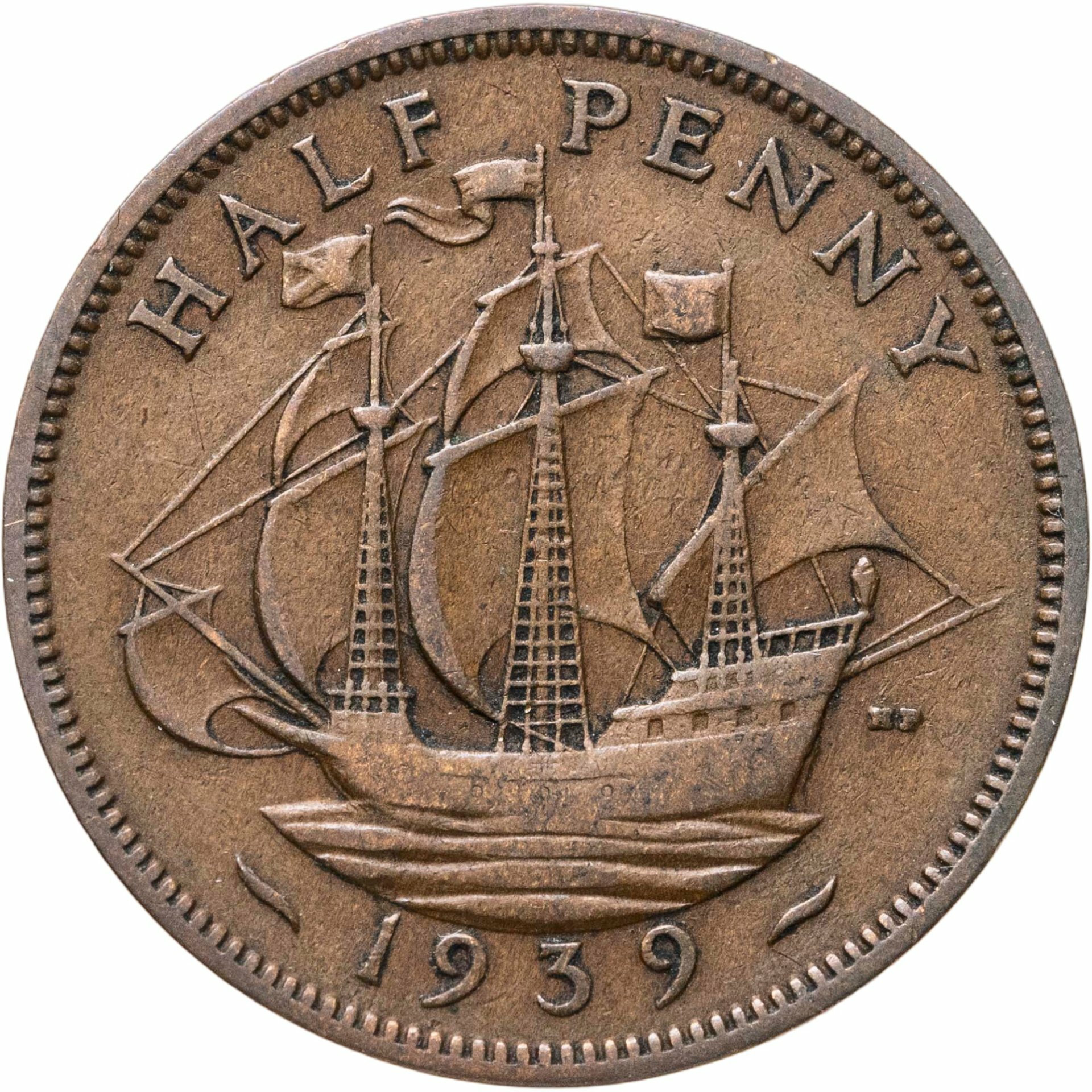 Великобритания 1/2 пенни penny 1939, Бронза, в сохранности VF