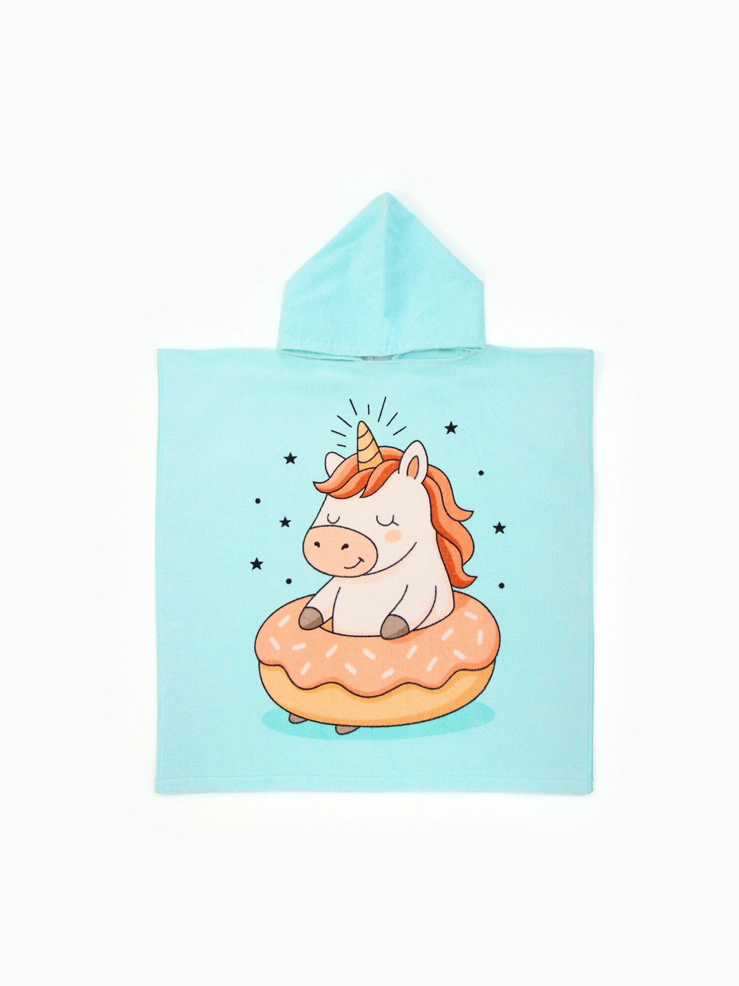 Полотенце - пончо детское "Единорог", махра, 100% хлопок 300 г/м, 60x120 см, голубое