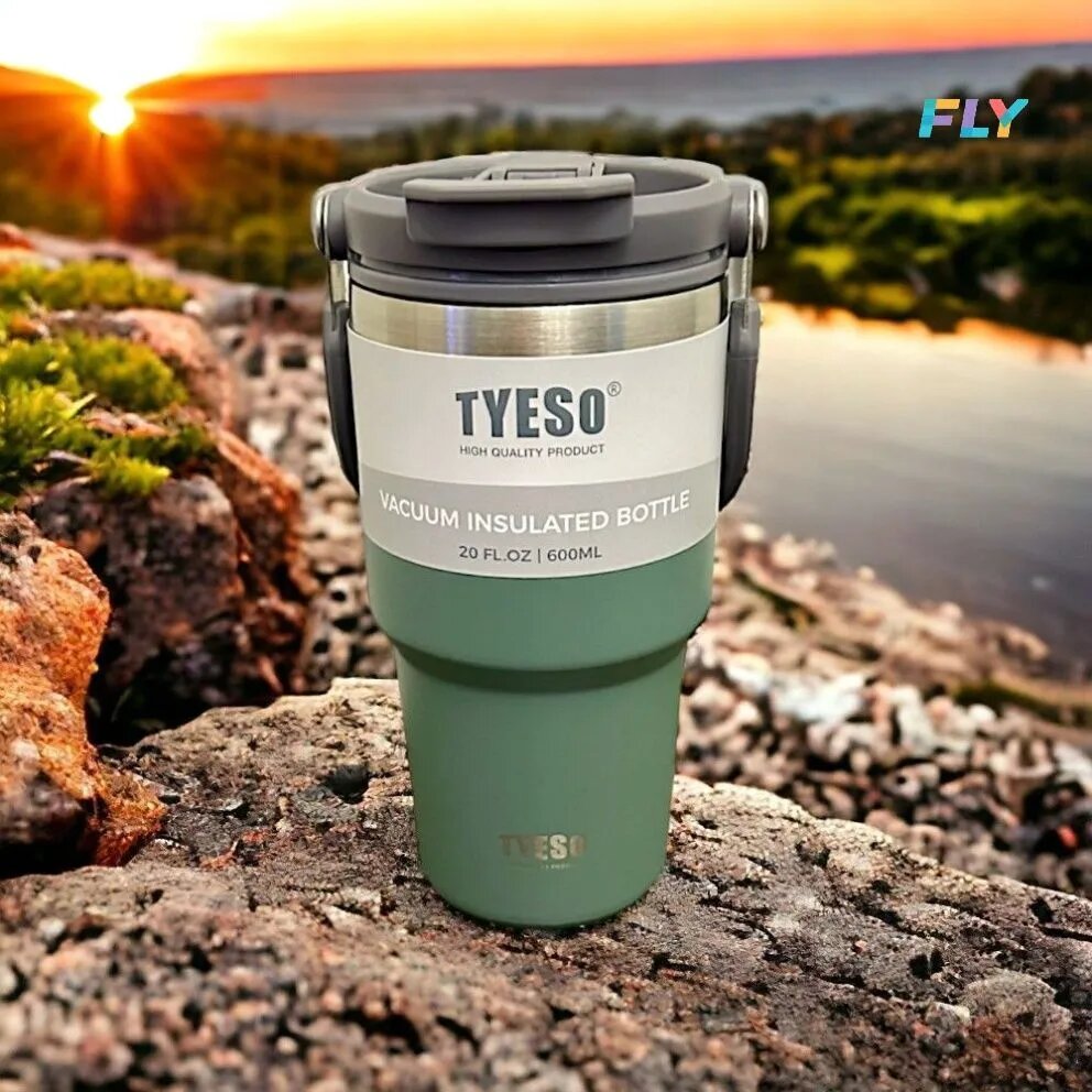 Термокружка TYESO 0.6 л вакуумная с крышкой для кофе и чая зеленая 20 fl.oz | 600ml — фото 1