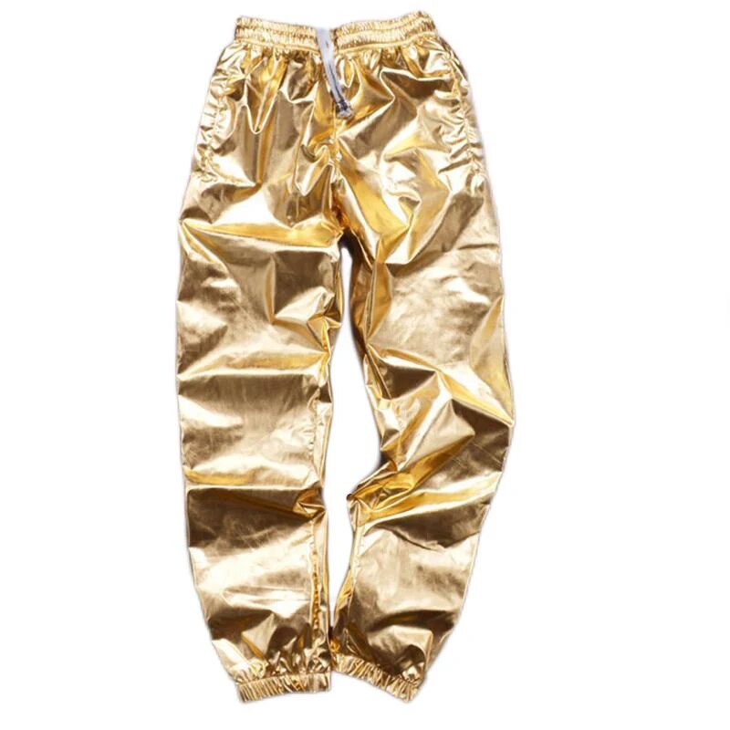 Мужские блестящие серебряные штаны из полиэстера М, Gold