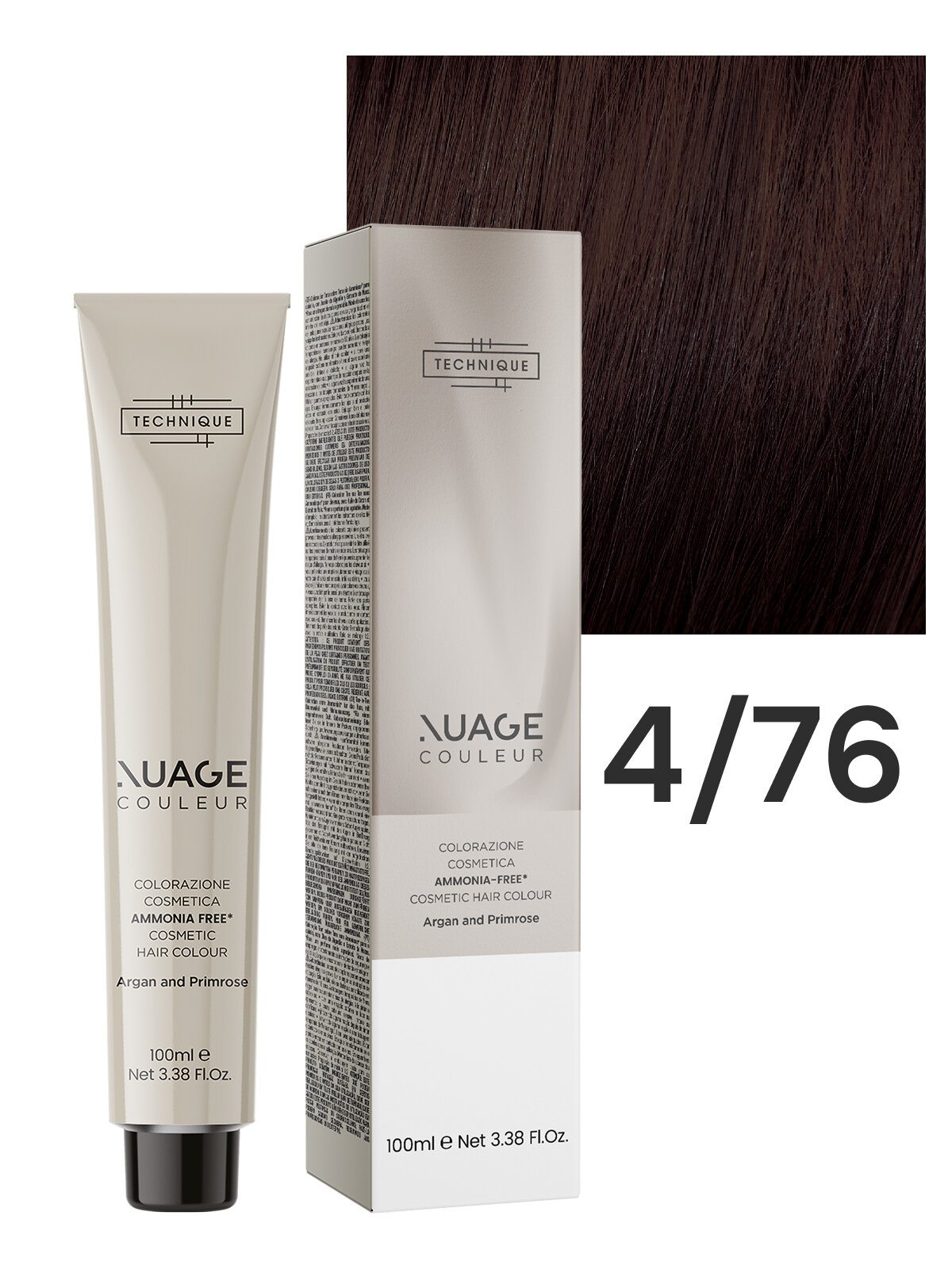 Крем - краска для волос профессиональная без аммиака Technique Nuage Ammonia Free Hair Color Cream 4.76 Каштановый Коричнево-красный, 100 мл