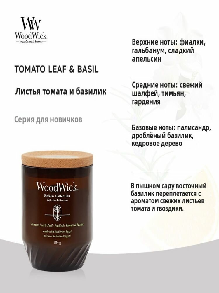 Ароматическая свеча WoodWick "Листья помидора и базилик", 10см х 8см , 184г