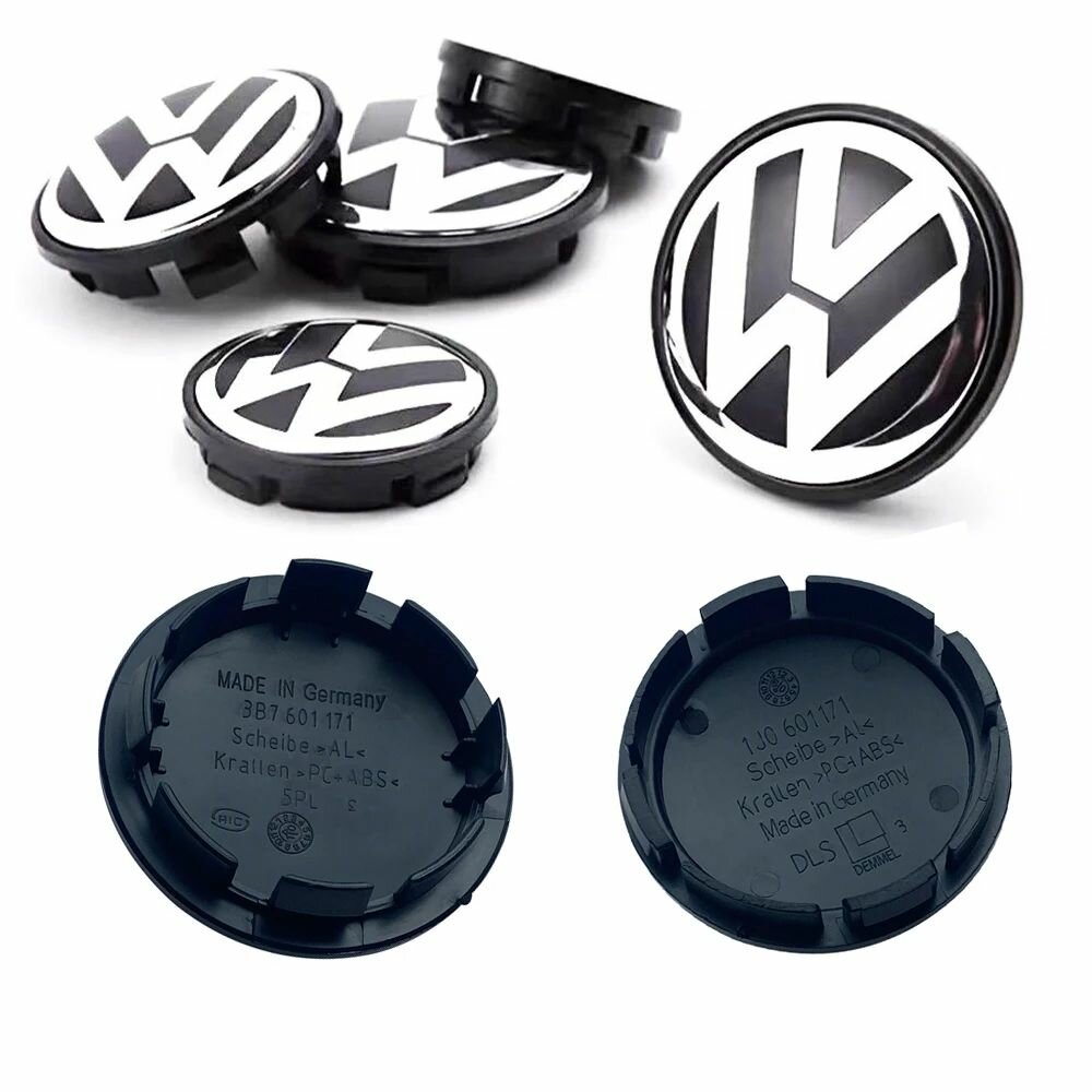 Колпачки на диски Volkswagen на 60 мм, центральные крышки колес ABS+алюминий, водонепроницаемые, комплект 4 шт