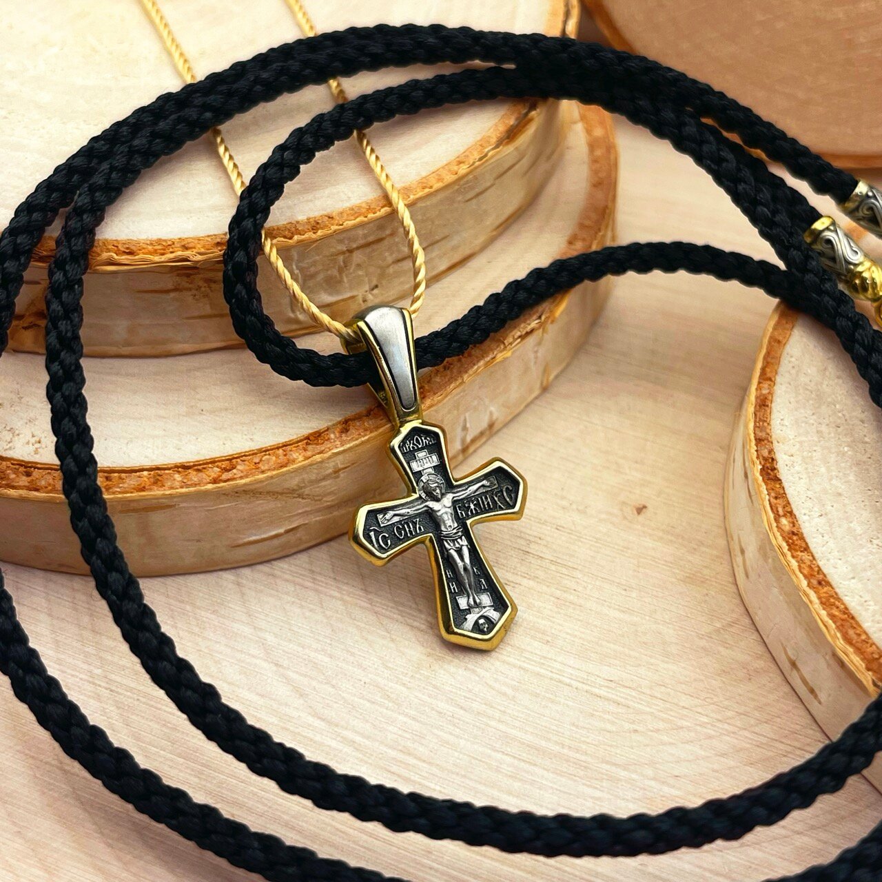 Крестик, серебро, 925 проба, чернение, золочение, оксидирование