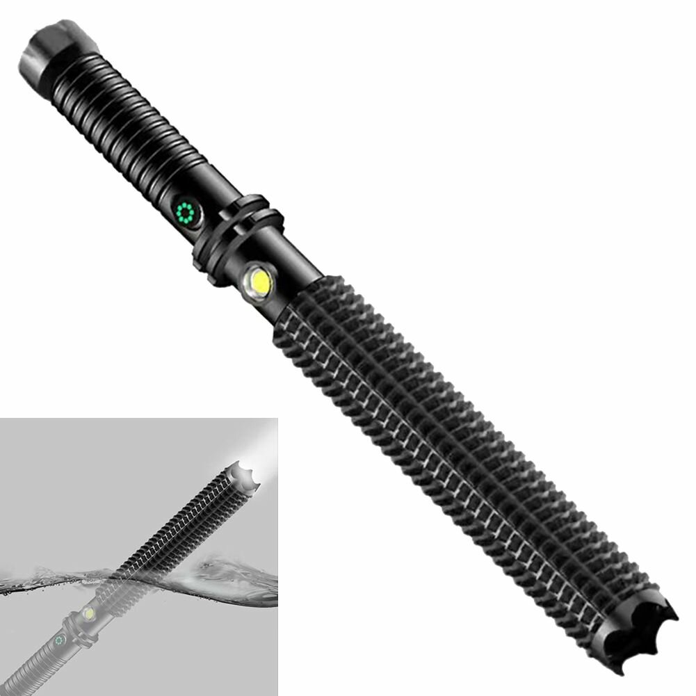 Фонарик-дубинка с мощным светодиодным освещением, заряжаемый по USB, водозащищённый, чёрный