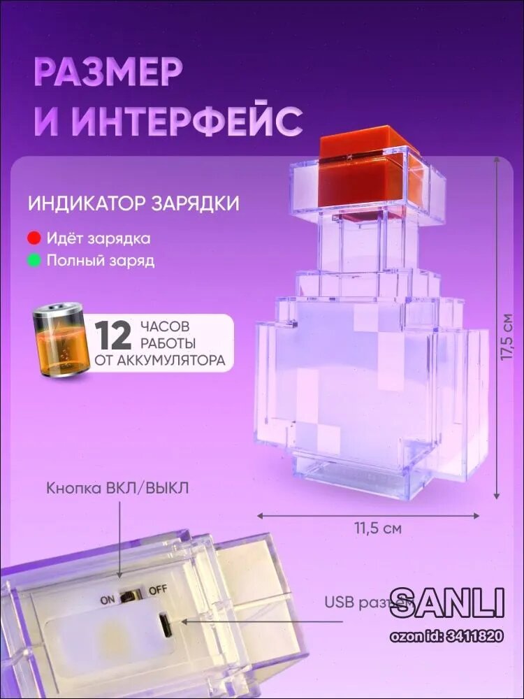 Ночник Колба Minecraft Детский — фото 1